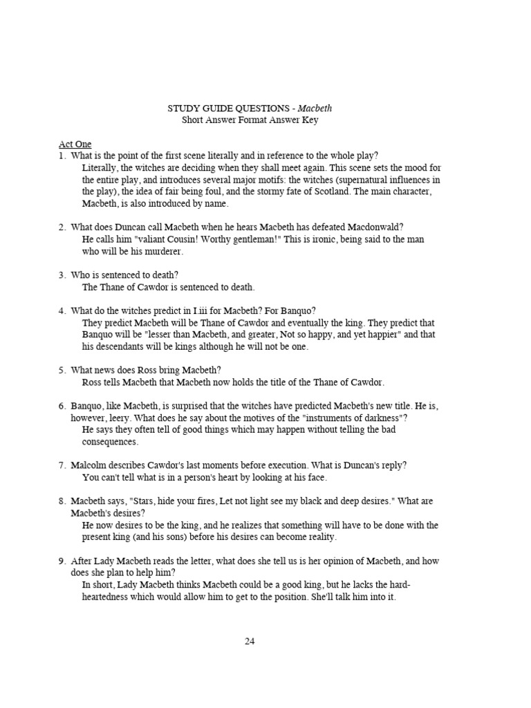 Macbeth SG Questions and Answers | PDF | Macbeth