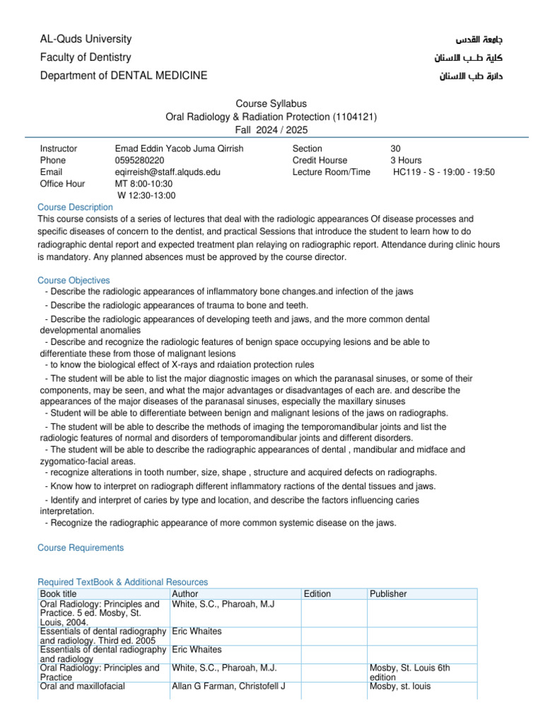 Course Outline - Oral Radiology & Radiation Protection-Section - 30 ...