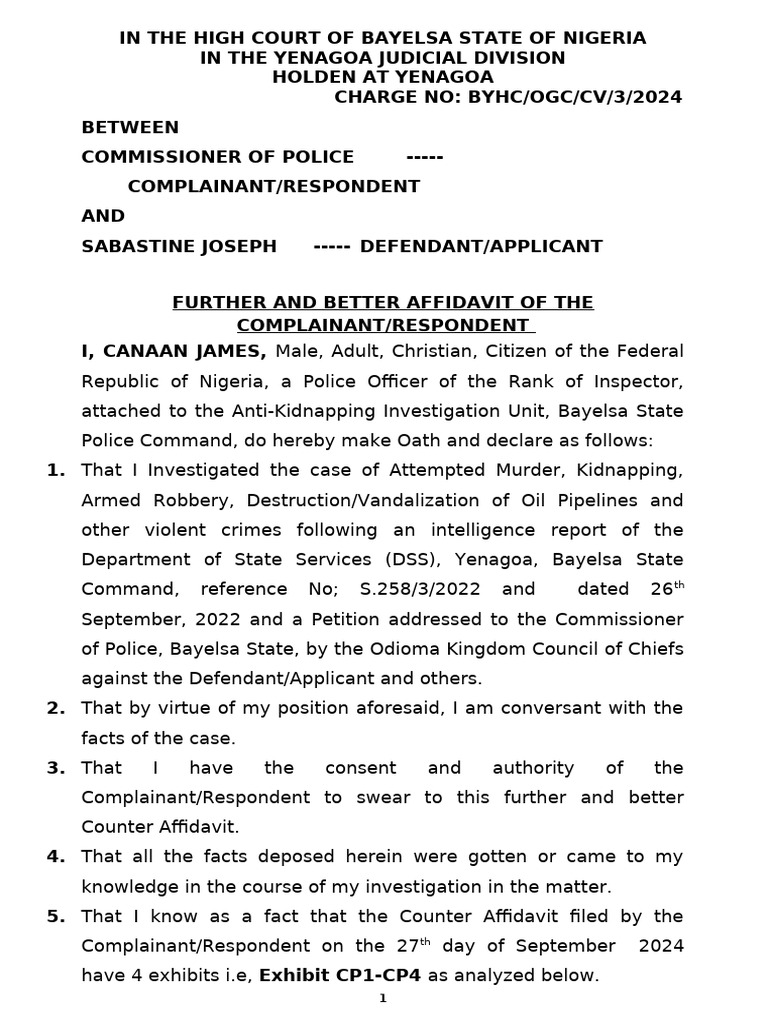 Further Affidavit SABASTINE JOSEPH | PDF | Affidavit | Justice