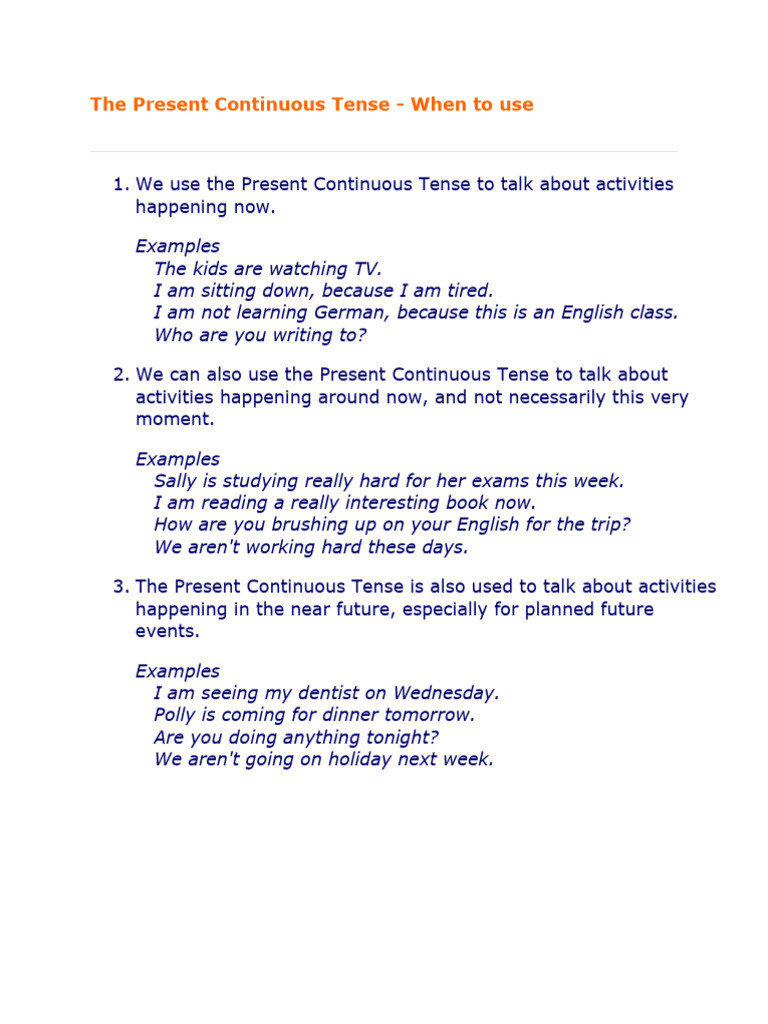 The Present Continuous Tense | PDF