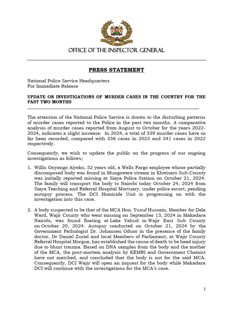 Press Statement - Murders - 241024 - 200615 | PDF | Autopsy | Crimes