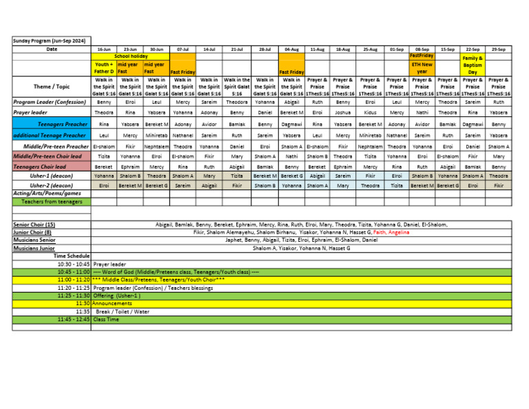 Sunday Schedule June-Sep - 2024-1 | PDF | Christian Denominational ...