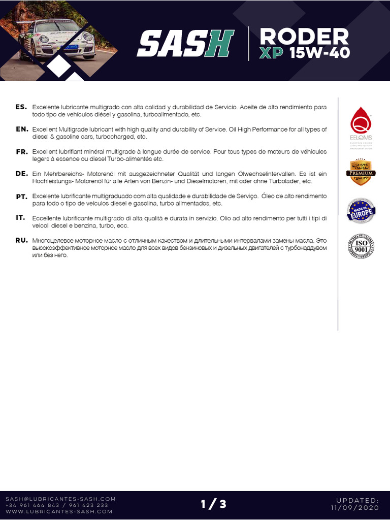 RODER XP 15W-40 P | PDF | Petróleo | Combustibles