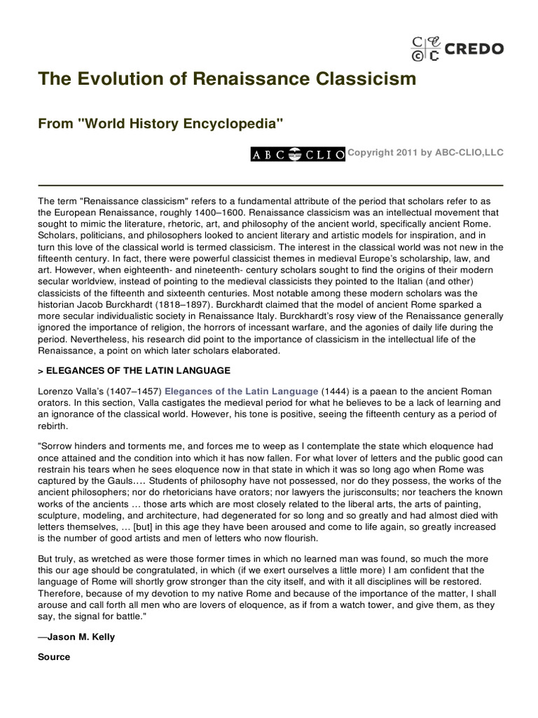 The Evolution of Renaissance Classicism | PDF | Renaissance | Marsilio ...