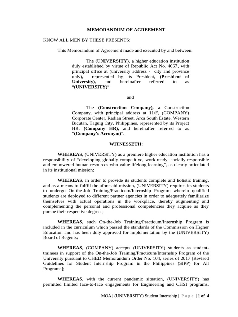 University-Company Internship MOA | PDF | Common Law | Justice
