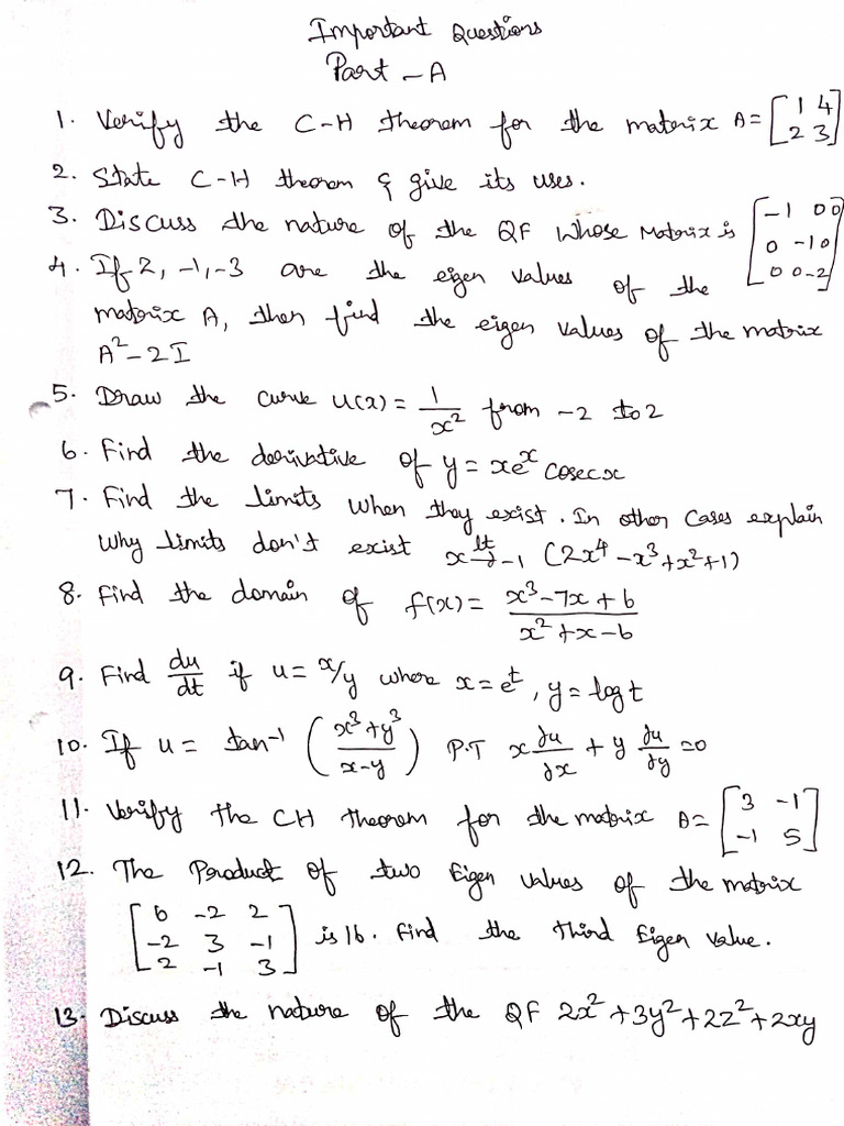 Matrices and Calculus - Important Questions | PDF