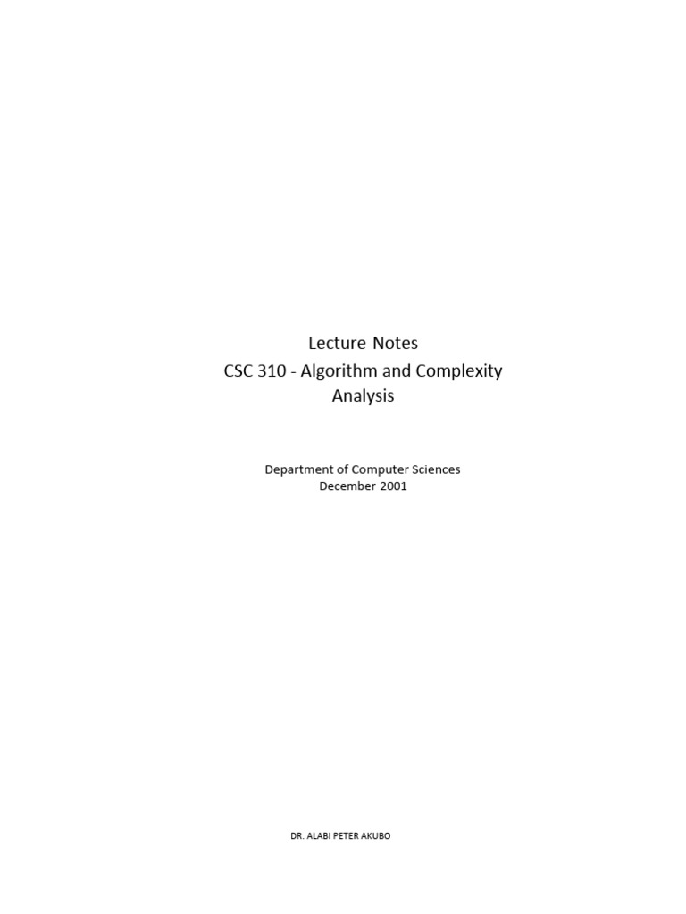 Lecture Notes On Csc 310 Pdf Time Complexity Theoretical Computer 9727