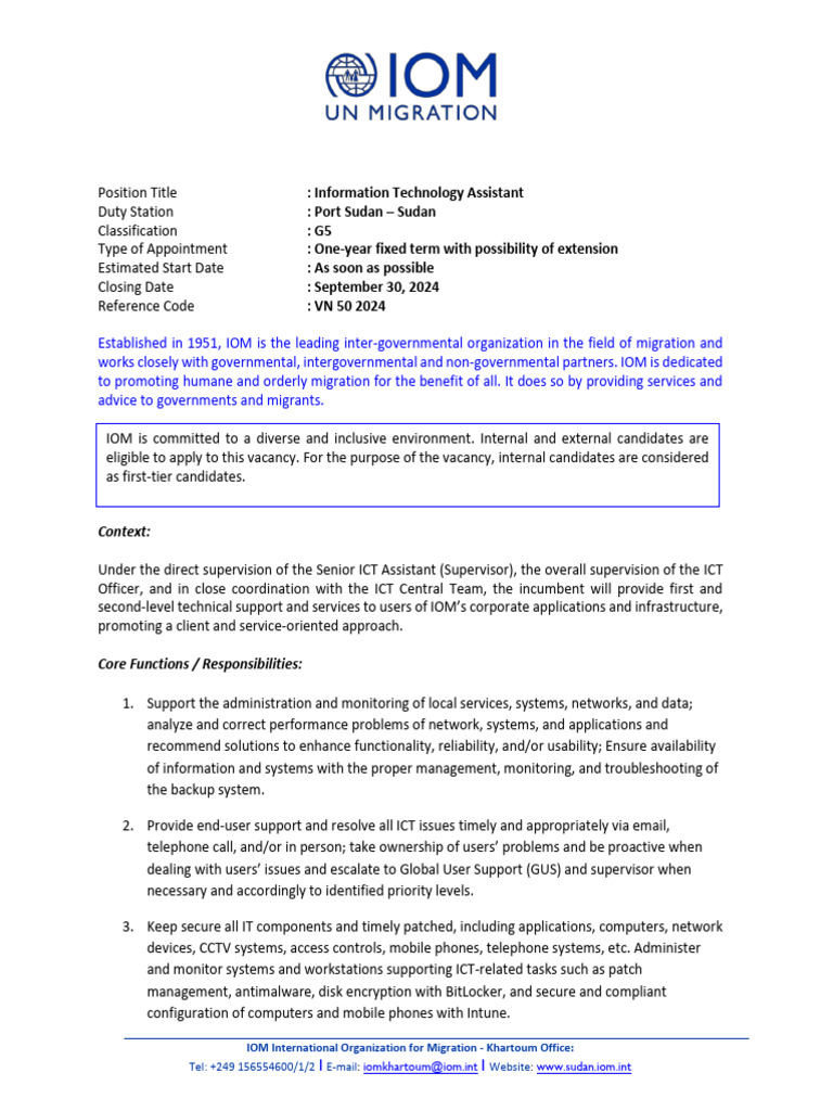 VN 50 2024 Information Technology Assistant g5 Port Sudan | PDF | Cisco ...