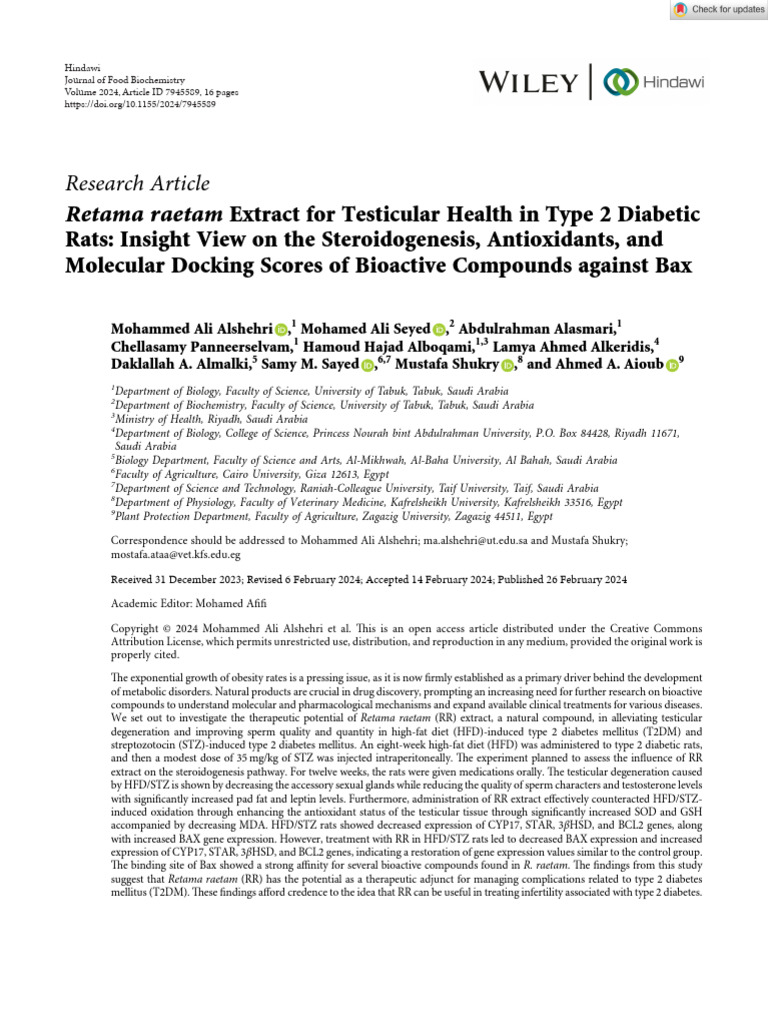 Retama Raetam Extract For Testicular Health | PDF | Diabetes | Insulin