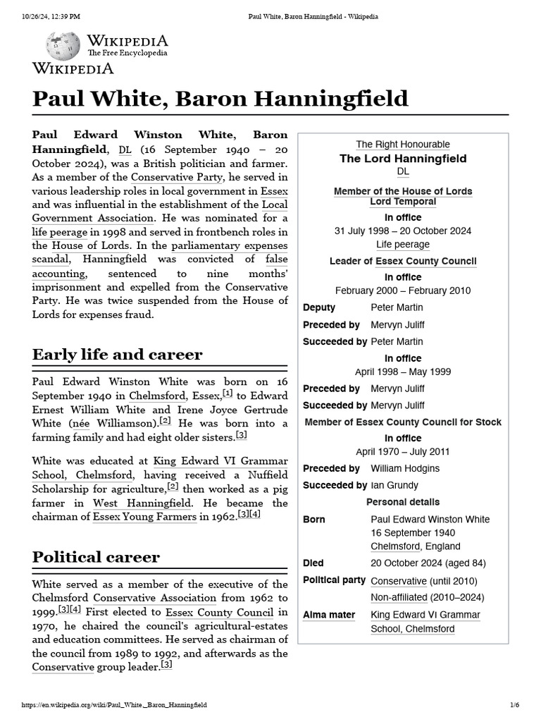 Paul White, Baron Hanningfield - Wikipedia | PDF | United Kingdom ...