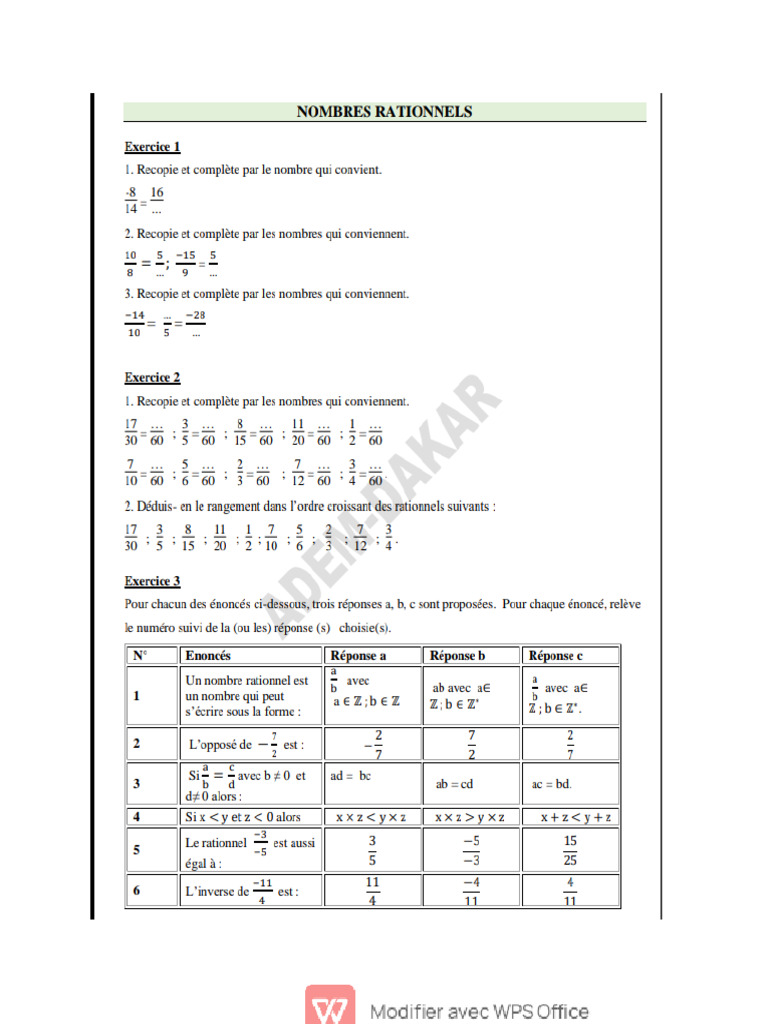 les nombres rationnels | PDF