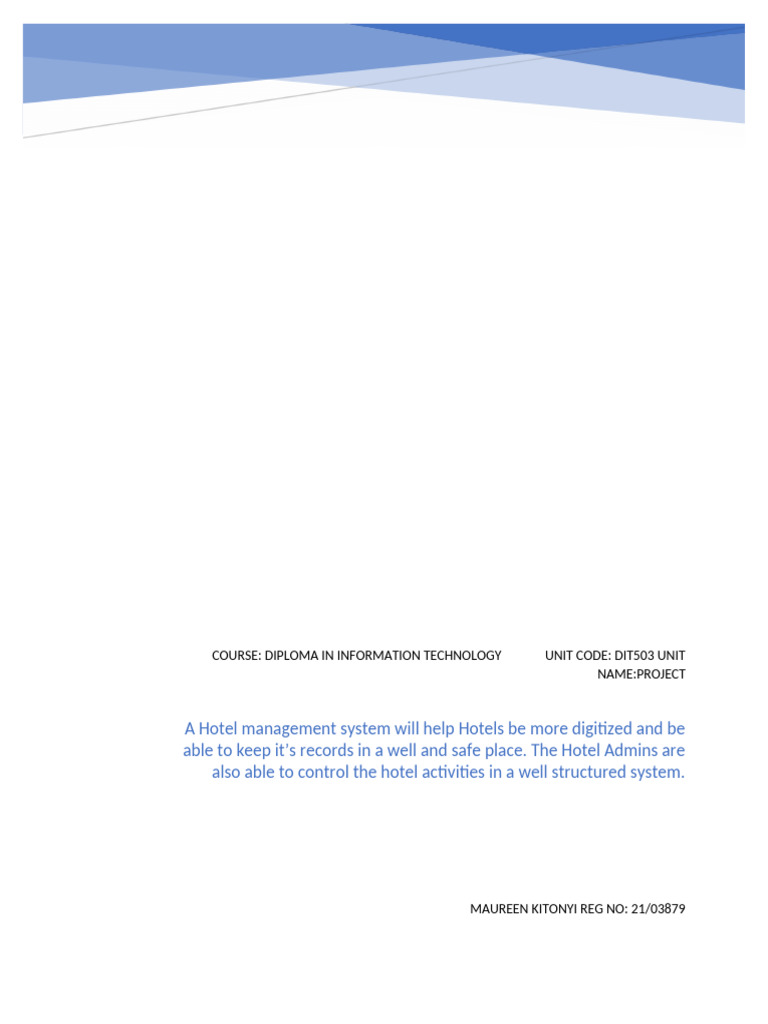 Hotel Management System Proposal | PDF | Databases | Hotel