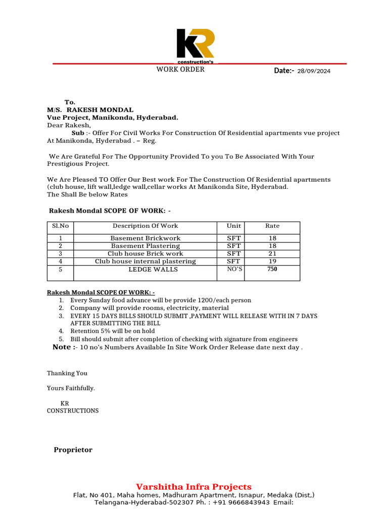 Karthikeya To Varshitha Infra Projects | PDF