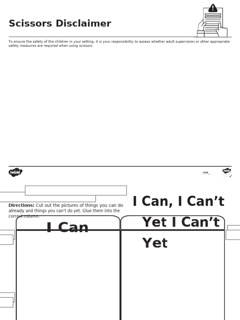 BW I Can, I Can't Yet Sorting Activity Mat For K-2nd Grade | PDF