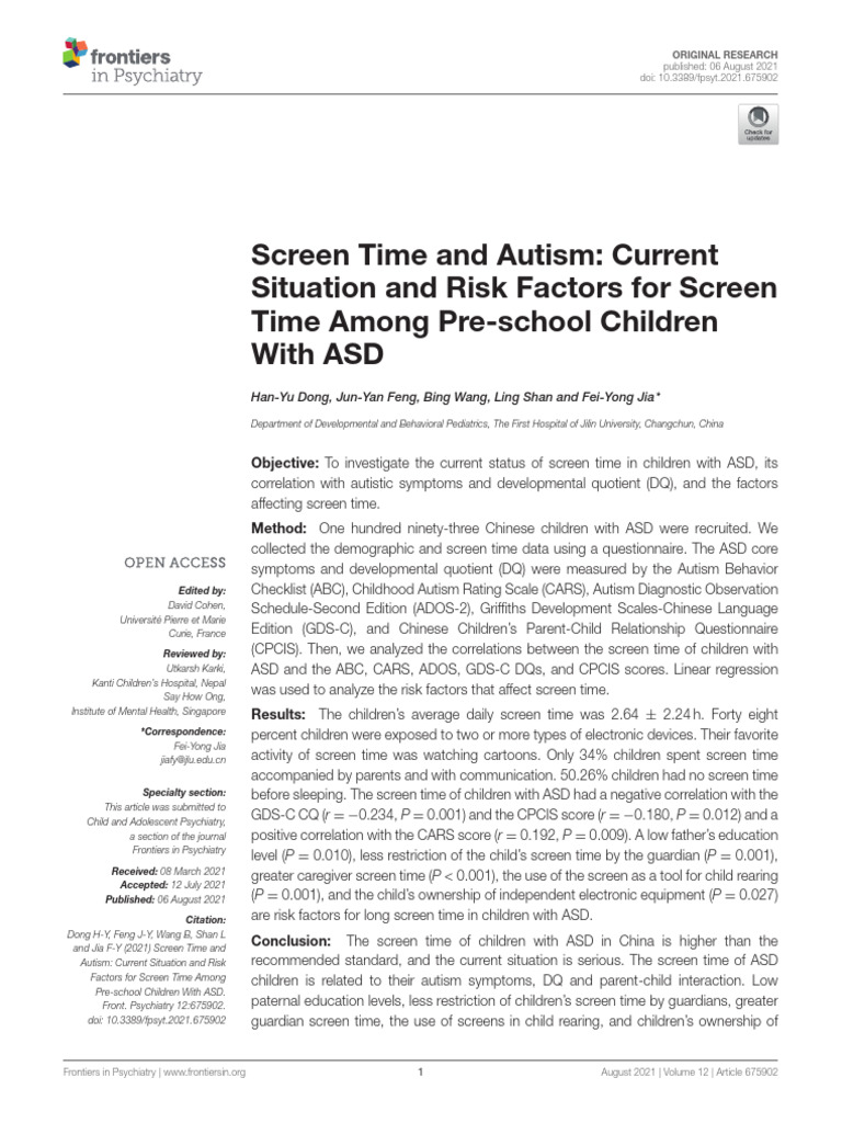 Screen Time Impact on Preschool ASD | PDF | Autism Spectrum | Family