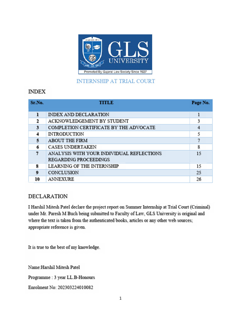 Harshil Roll No 83 Trial Court Internship Report | PDF | Bail | Arrest