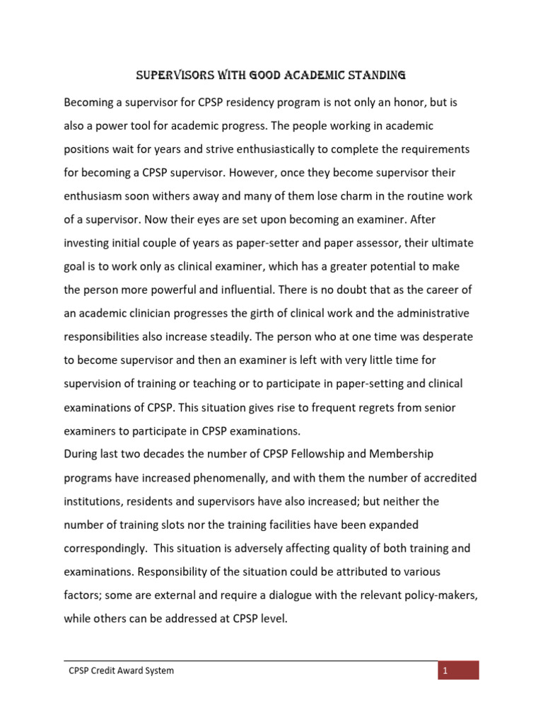 Supervisors With Good Academic Standing | PDF | Residency (Medicine ...