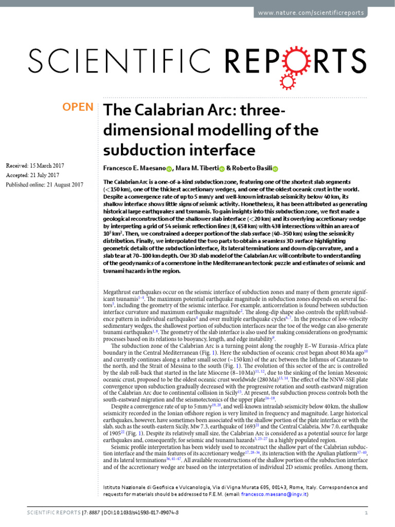 3D Model of Calabrian Arc Subduction | PDF | Tectonics | Plate Tectonics