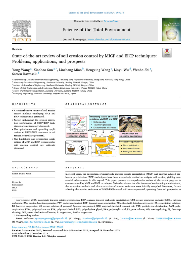 Review of Soil Erosion Controled by MICP and EICP | PDF | Soil | Erosion
