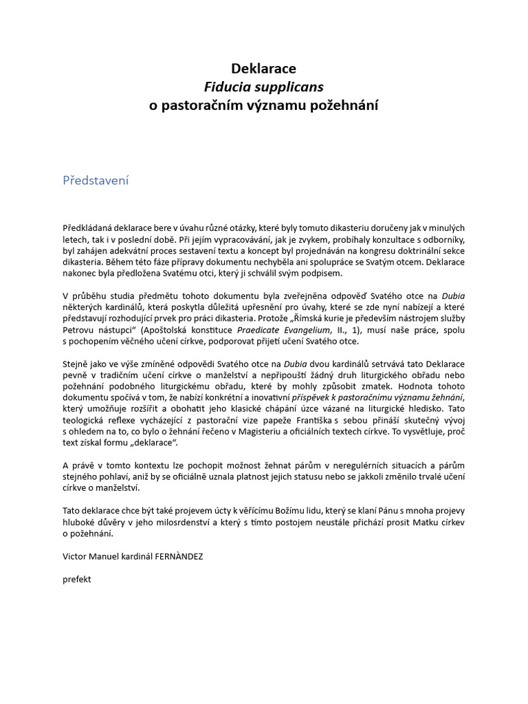 Prohlaseni Fiducia Supplicans o Pastoracnim Vyznamu Modlitby CZ Kor MB ...