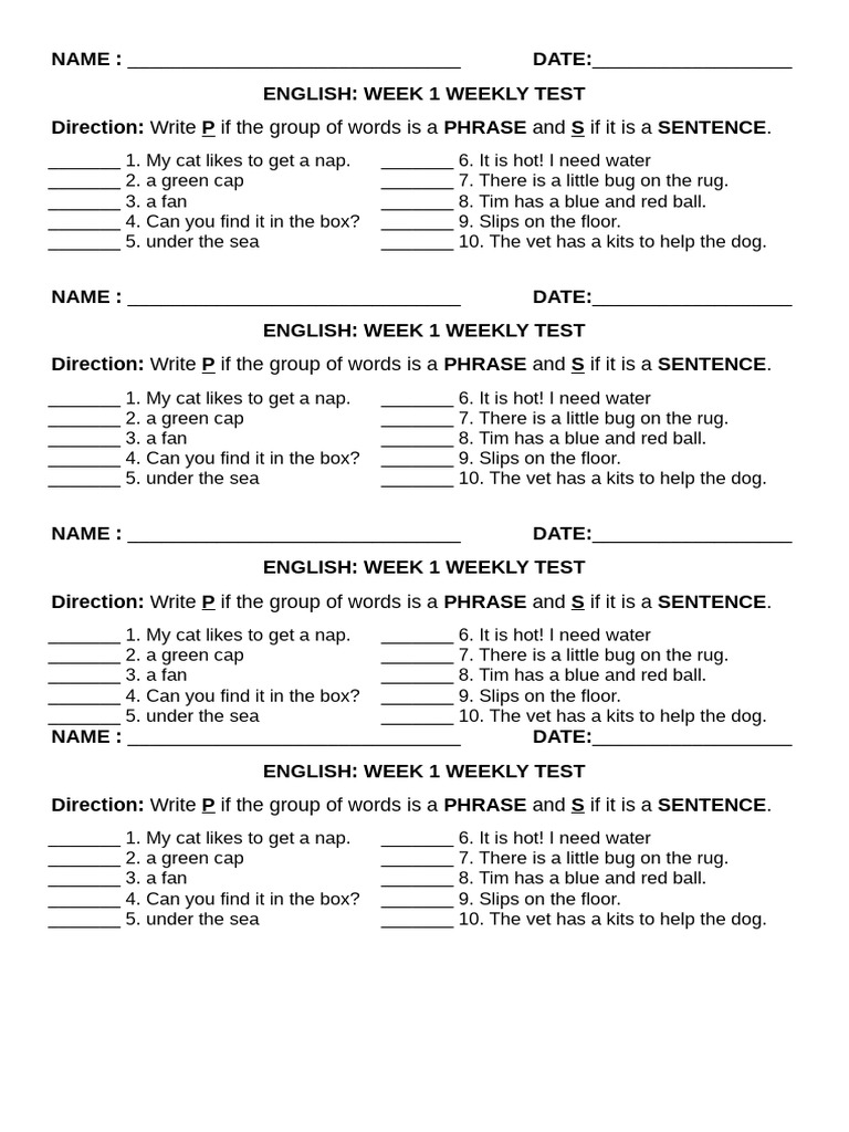 Eng3 Weeklytest 1 | PDF | Language Arts & Discipline
