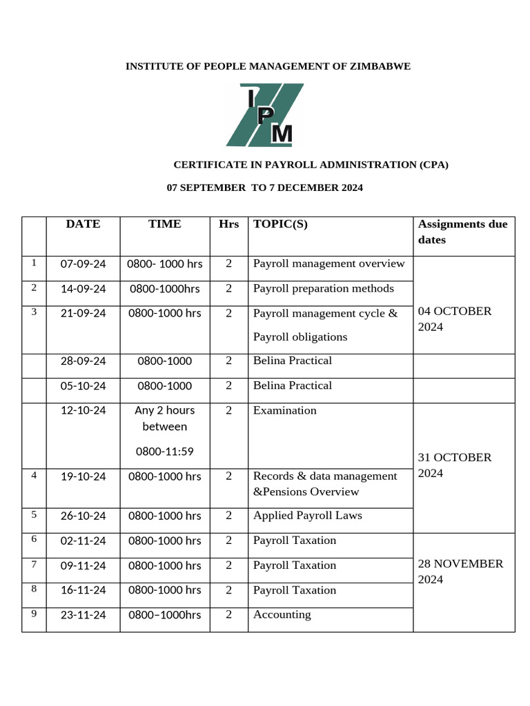 CPA Time Table - Sept 2024 | PDF | Finance & Money Management