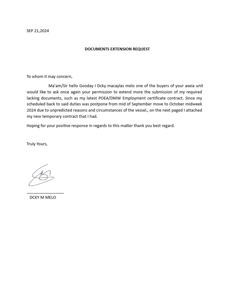 Documents Extension Letter | PDF