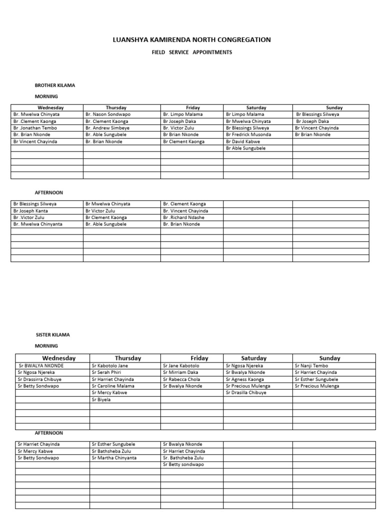 LuanShya Kamirenda North Service Schedule | PDF