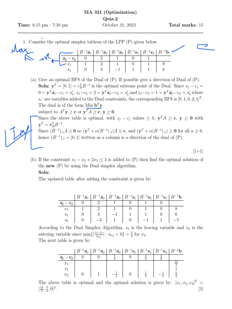 Soln Quiz2-23 | PDF | Mathematical Optimization | Mathematical Logic