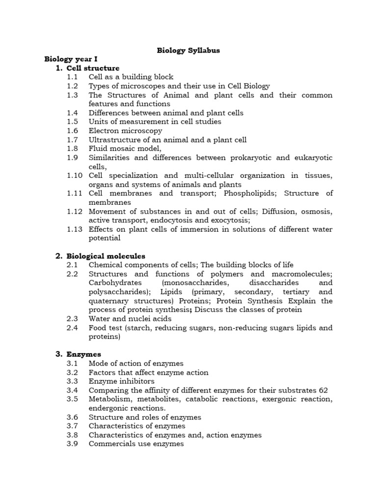 Grade 10-11 Biology Syllabus Overview | PDF | Cell (Biology) | Sexual ...