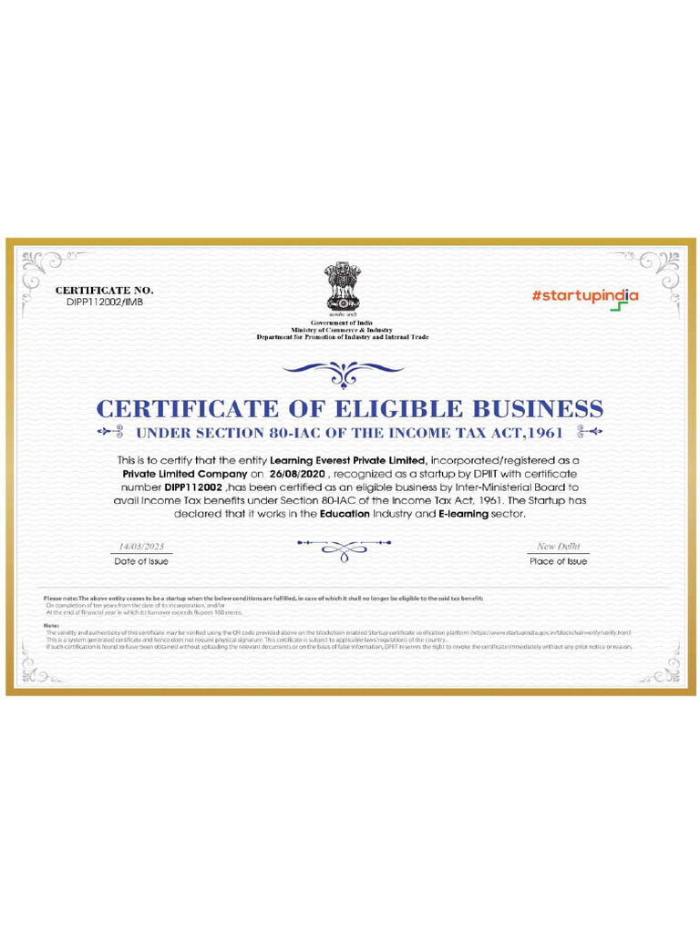 Certificate of Eligible Business | PDF