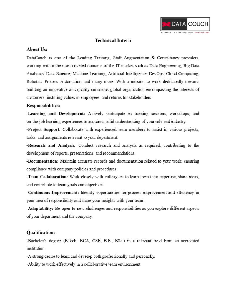 Technical Intern Position at DataCouch | PDF