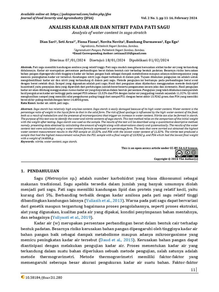 Analisis Kadar Air Dan Nitrit Pada Pati Sagu | PDF