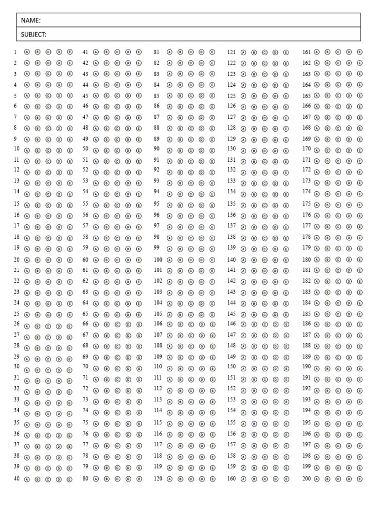 Sample Answer Sheet For Mockboard Exams (200 ITEMS) | PDF