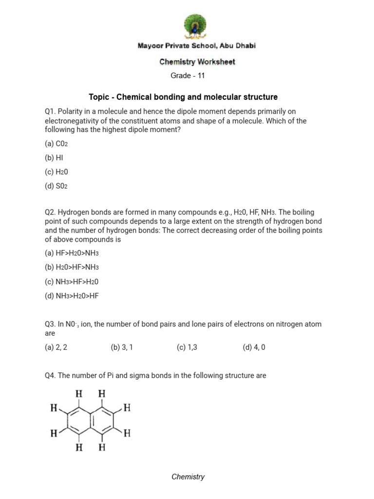 MCQ-Worksheet - Chemical Bonding and Molecular Structure - Gr11 | PDF ...
