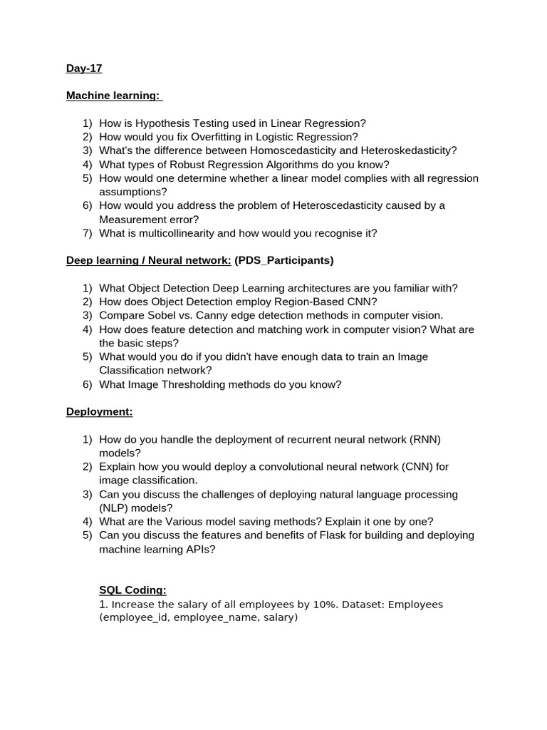 Interview Questions (Day - 17) | PDF | Artificial Neural Network | Deep Learning
