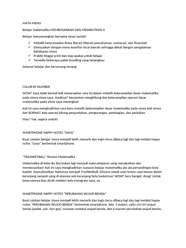 Math Menu | PDF