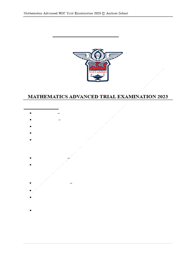 2023 Ascham School - Adv - Trial - Solutions | PDF | Mathematics | Mathematical Analysis