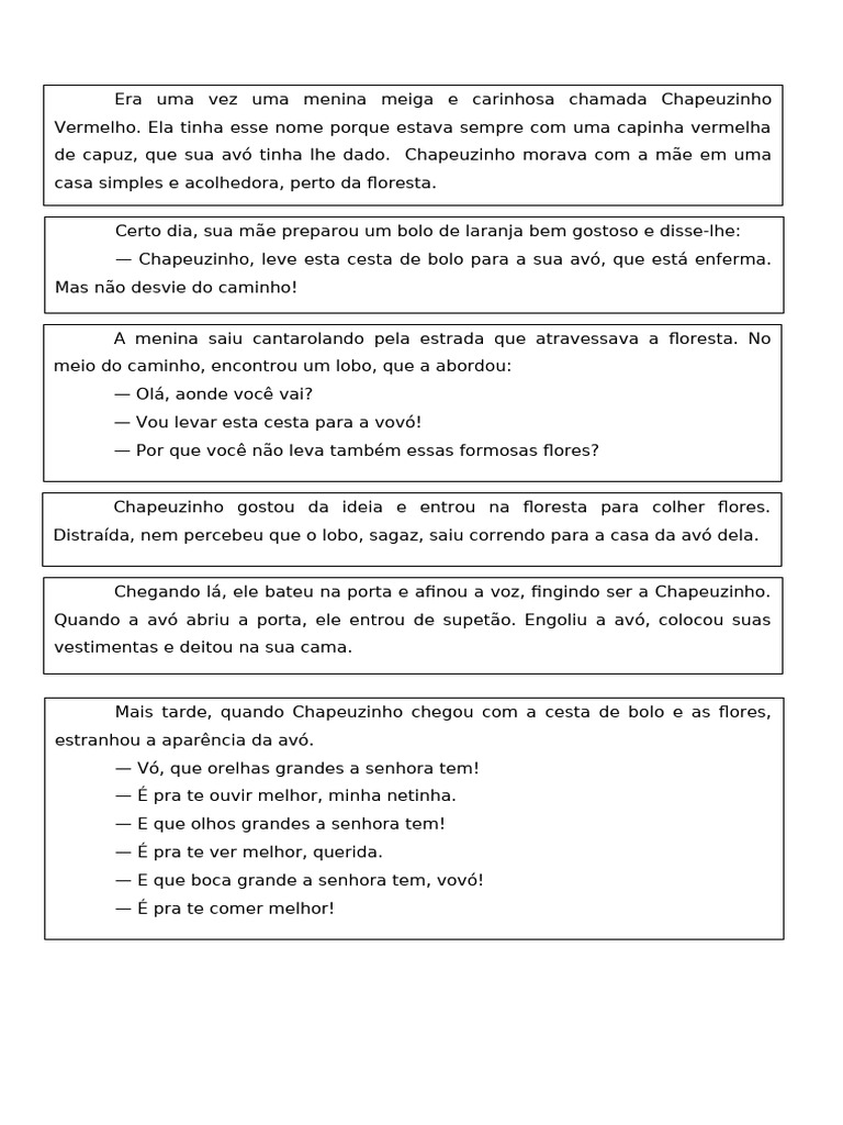 Chapeuzinho Texto Fatiado | PDF