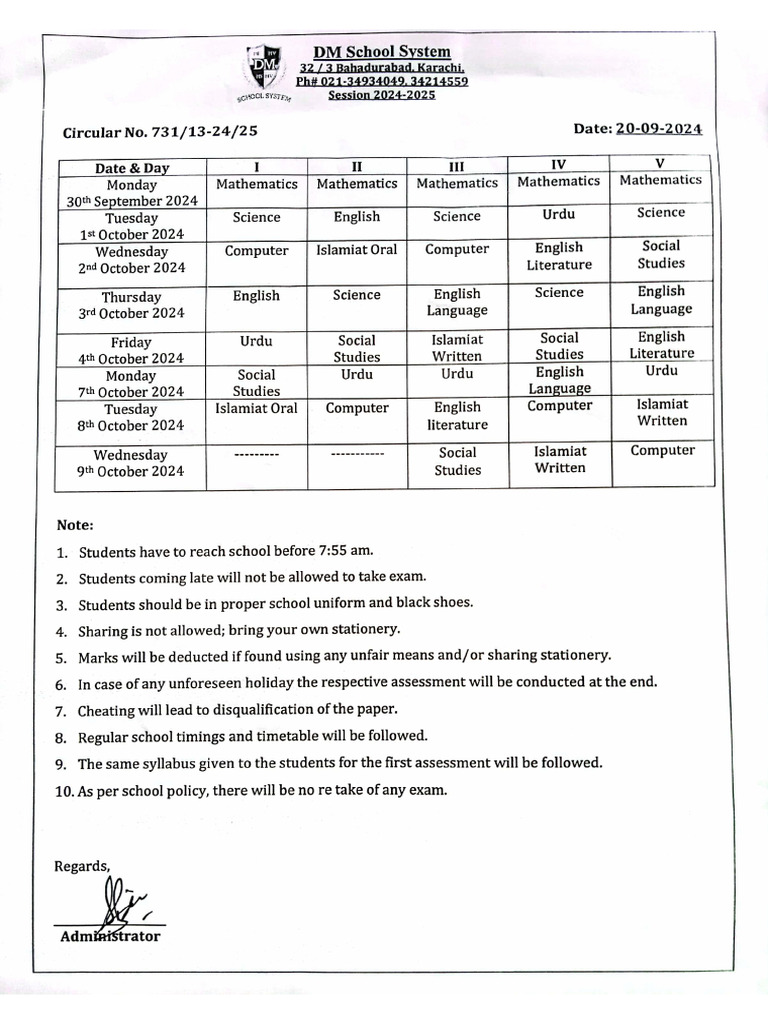 First Assessment Schedule | PDF