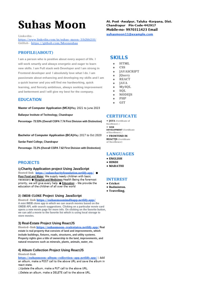 Suhas B. Moon (NEW-CV - 1709705604 | PDF | Web Development | Software ...