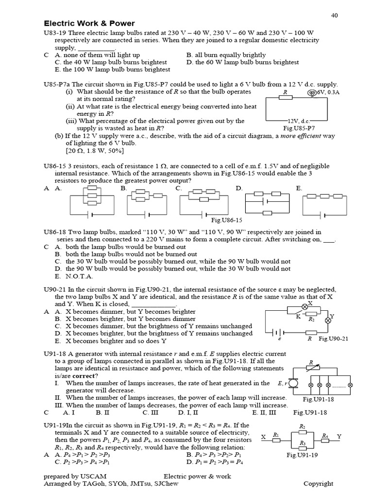 62 Elec Work&Power | PDF | Electrical Resistance And Conductance | Series And Parallel Circuits