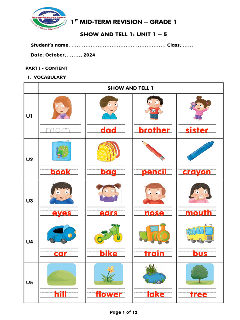 Grade 1 Mid-Term Revision Guide | PDF