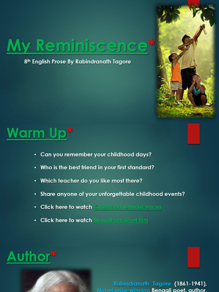 8TH Eng Prose My Reminiscence | PDF | Rabindranath Tagore