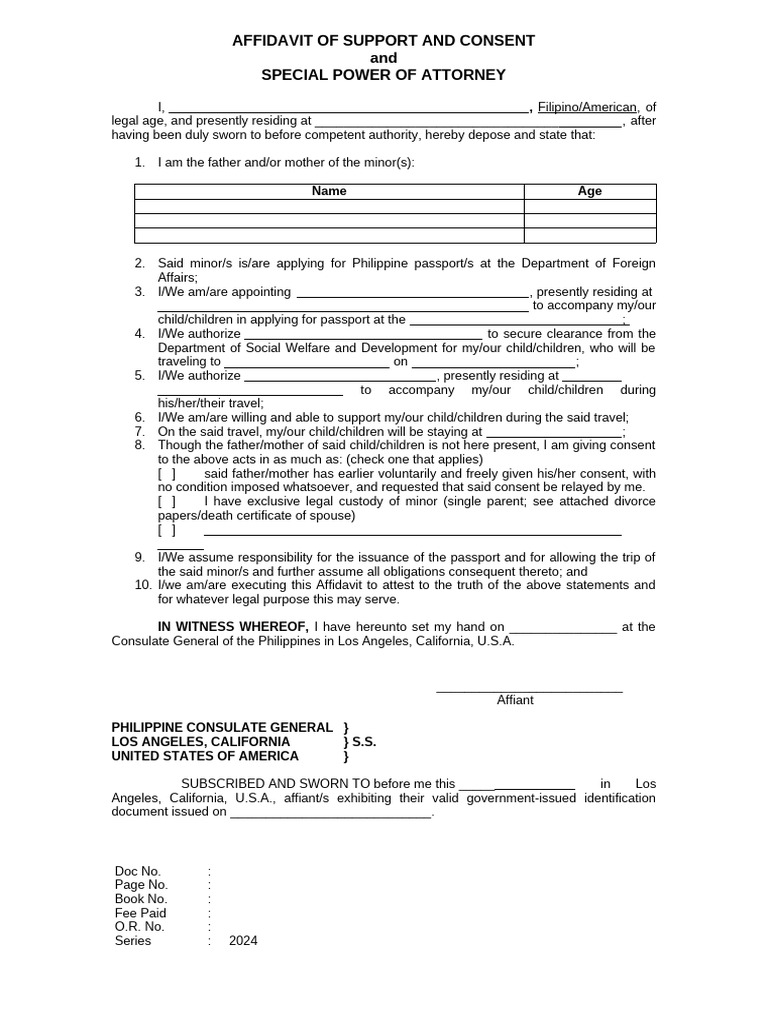 Affidavit of Support and Consent and Special Power of Attorney | PDF | Affidavit | Social ...