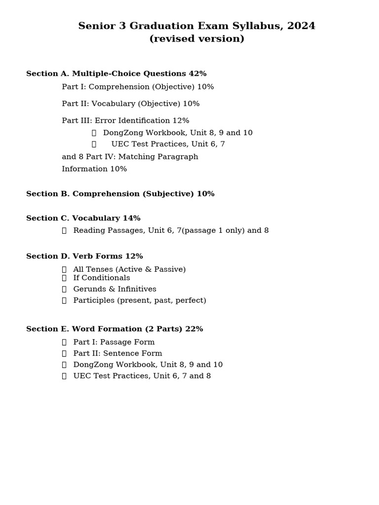 S3 Graduation Exam Syllabus Revised 2024 | PDF