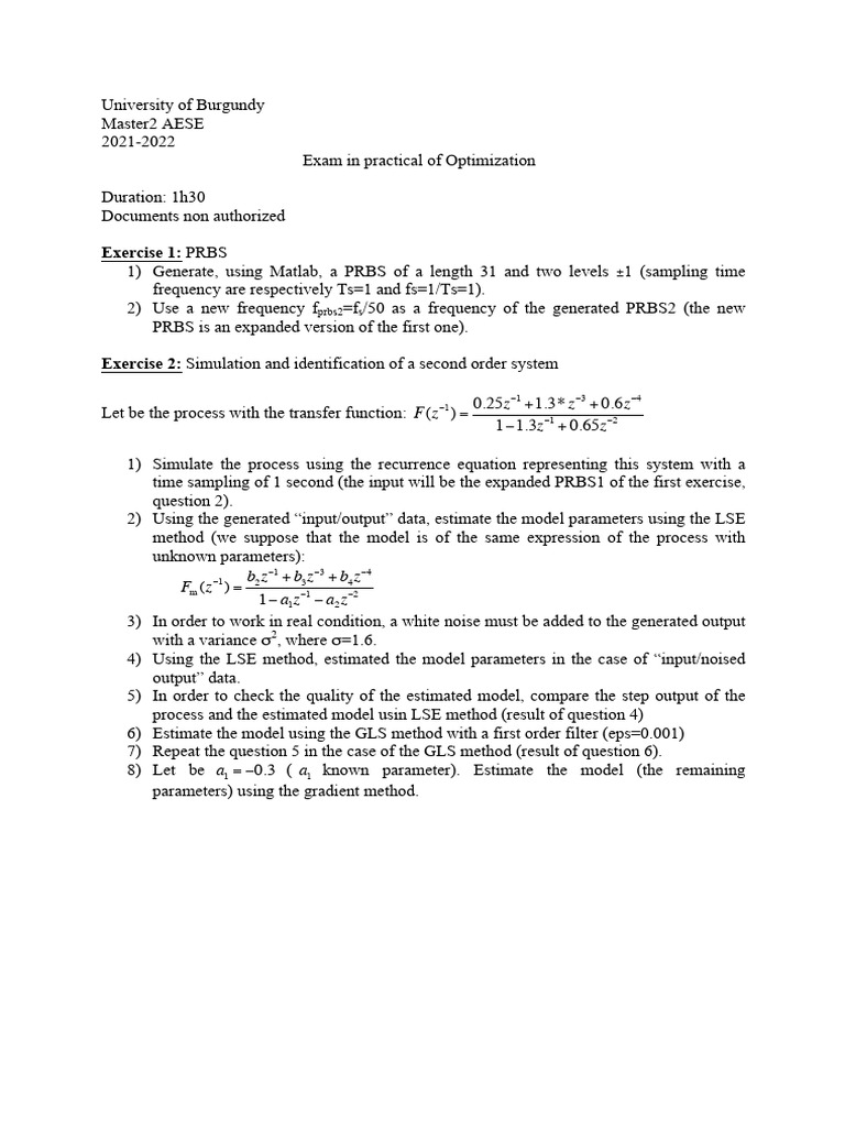 Exam - Practical - Work in Optimization - 2021 - 2022 | PDF ...
