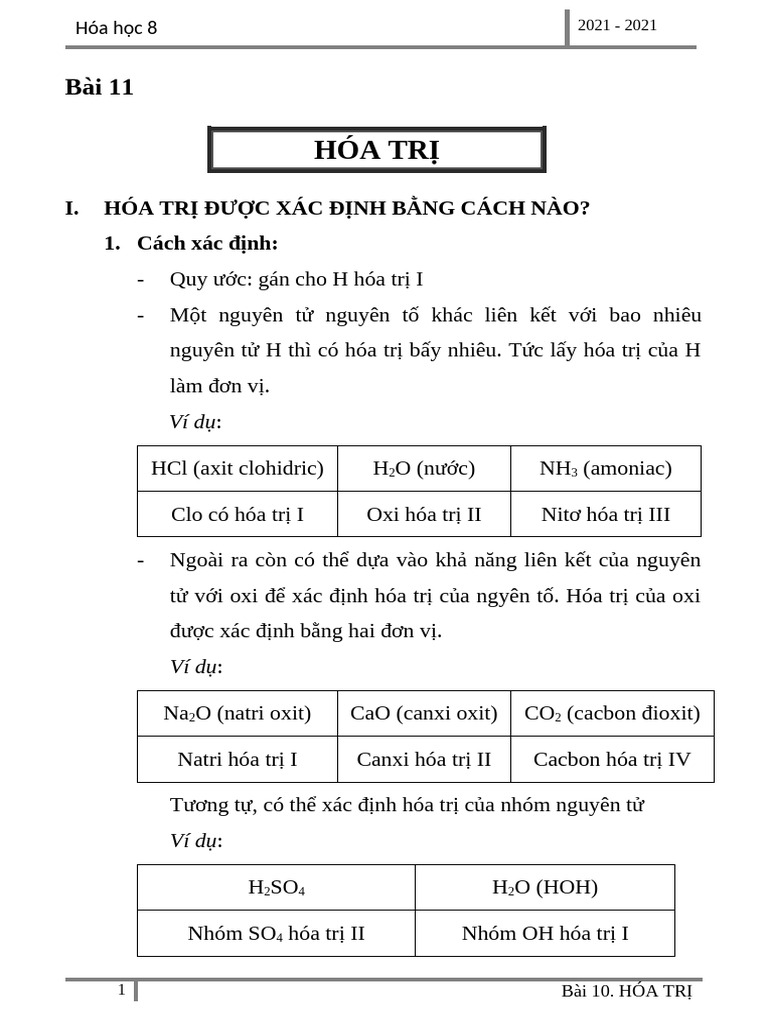 Môn Hóa_Lớp 8_HK1_Bài 10. HÓA TRỊ_TDN_2021-2022 | PDF