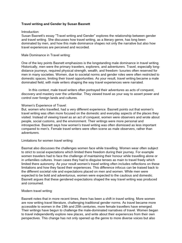 Travel Writing and Gender by Susan Basnett | PDF | Gender | Gender Studies