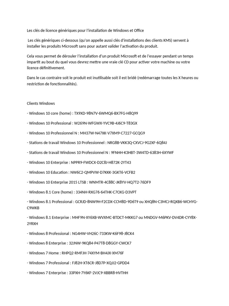 Les Clés D'activation | PDF | Microsoft Office 2013 | Software